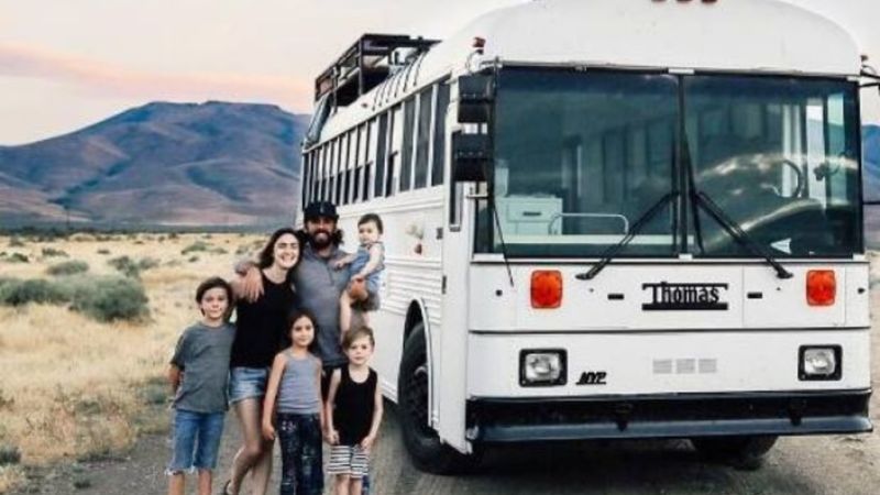 The family of six who made a school bus their home