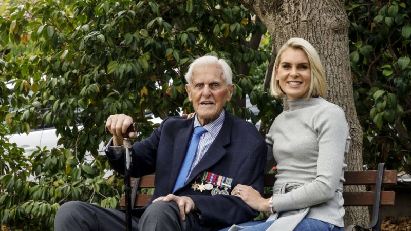 Sarah Jones of Fox Footy on Anzac Day in Melbourne with grandfather and ...